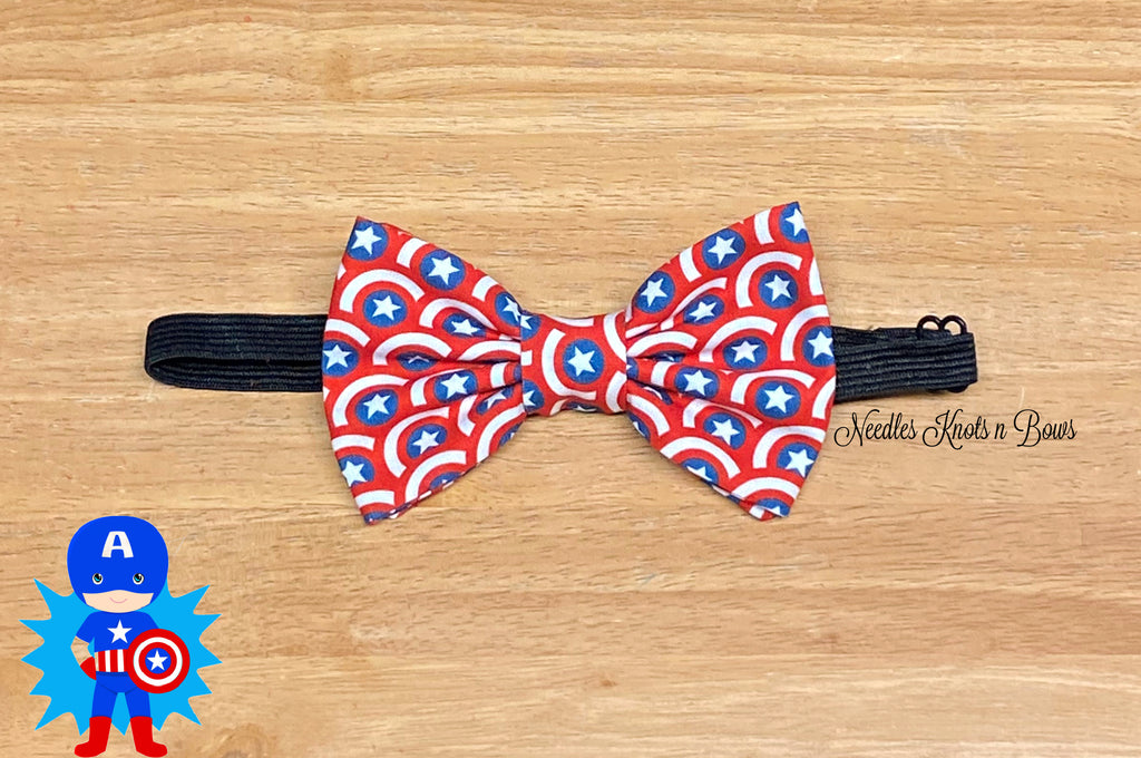 Captain America Pre Tied Bow Tie, Superhero – Needles Knots n Bows