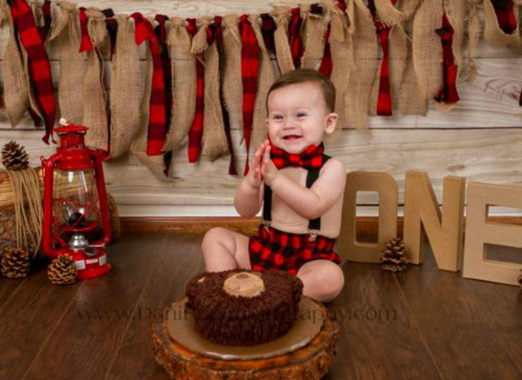 Boys Buffalo Plaid Cake Smash, 1st Birthday Outfit – Needles Knots n Bows