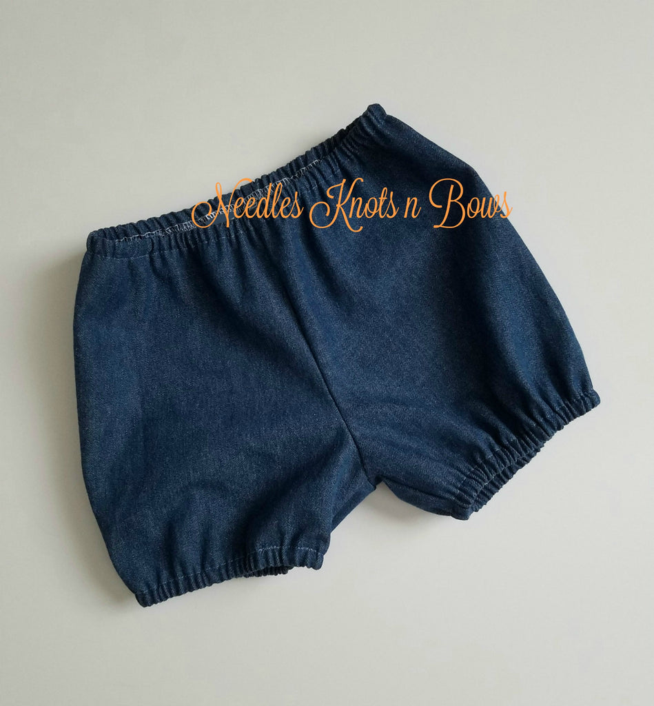 Denim Diaper Cover, Baby - Toddler Bubble Shorts, Bloomers – Needles ...