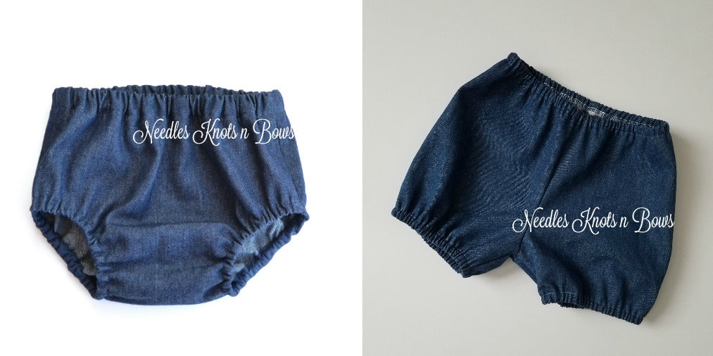 Denim Diaper Cover, Baby - Toddler Bubble Shorts, Bloomers – Needles ...