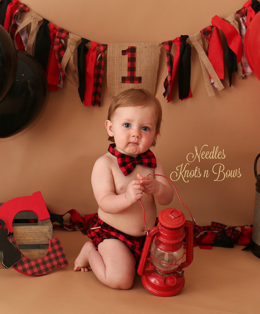 Boys Buffalo Plaid Cake Smash, 1st Birthday Outfit – Needles Knots n Bows
