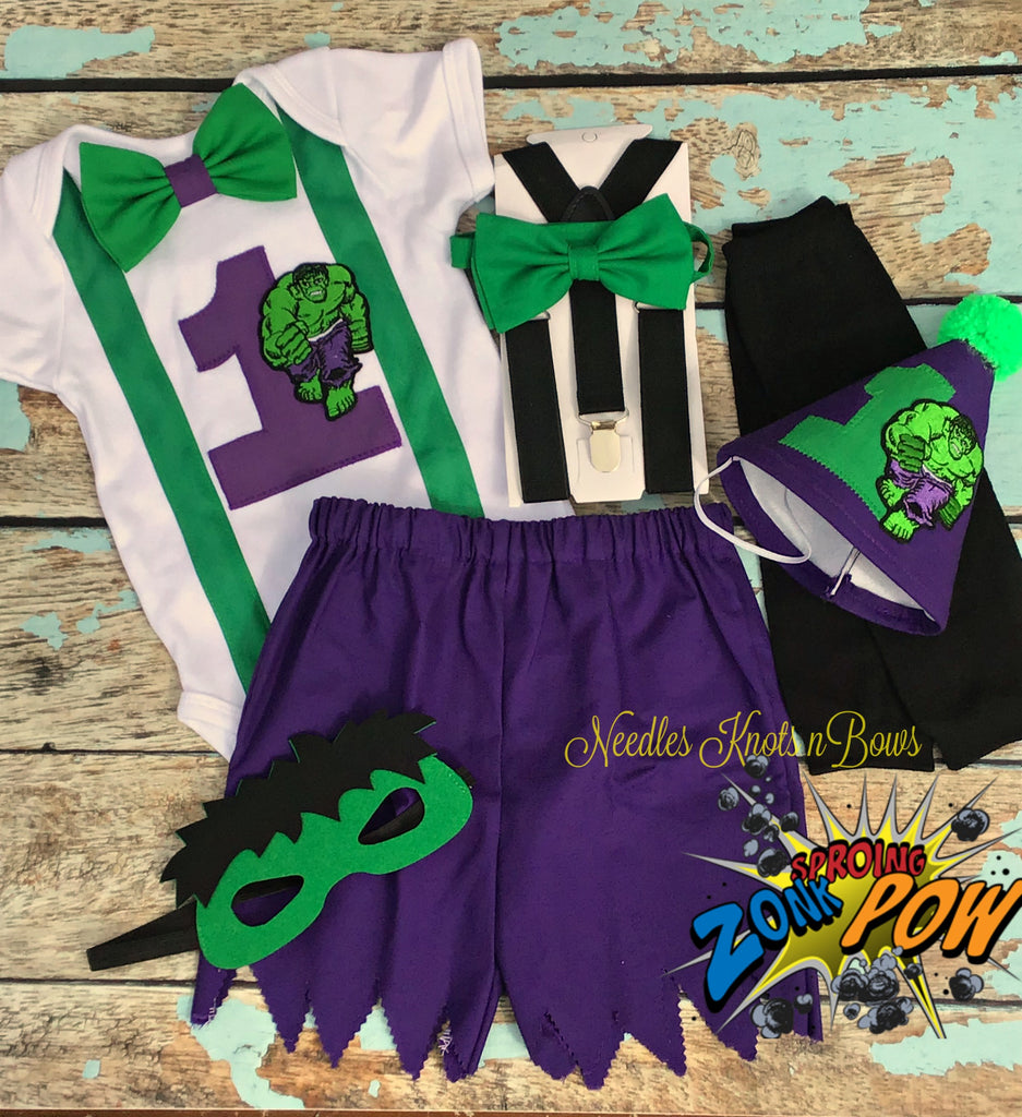 Boys Hulk Cake Smash Outfit, 1st Birthday Outfit – Needles Knots n Bows
