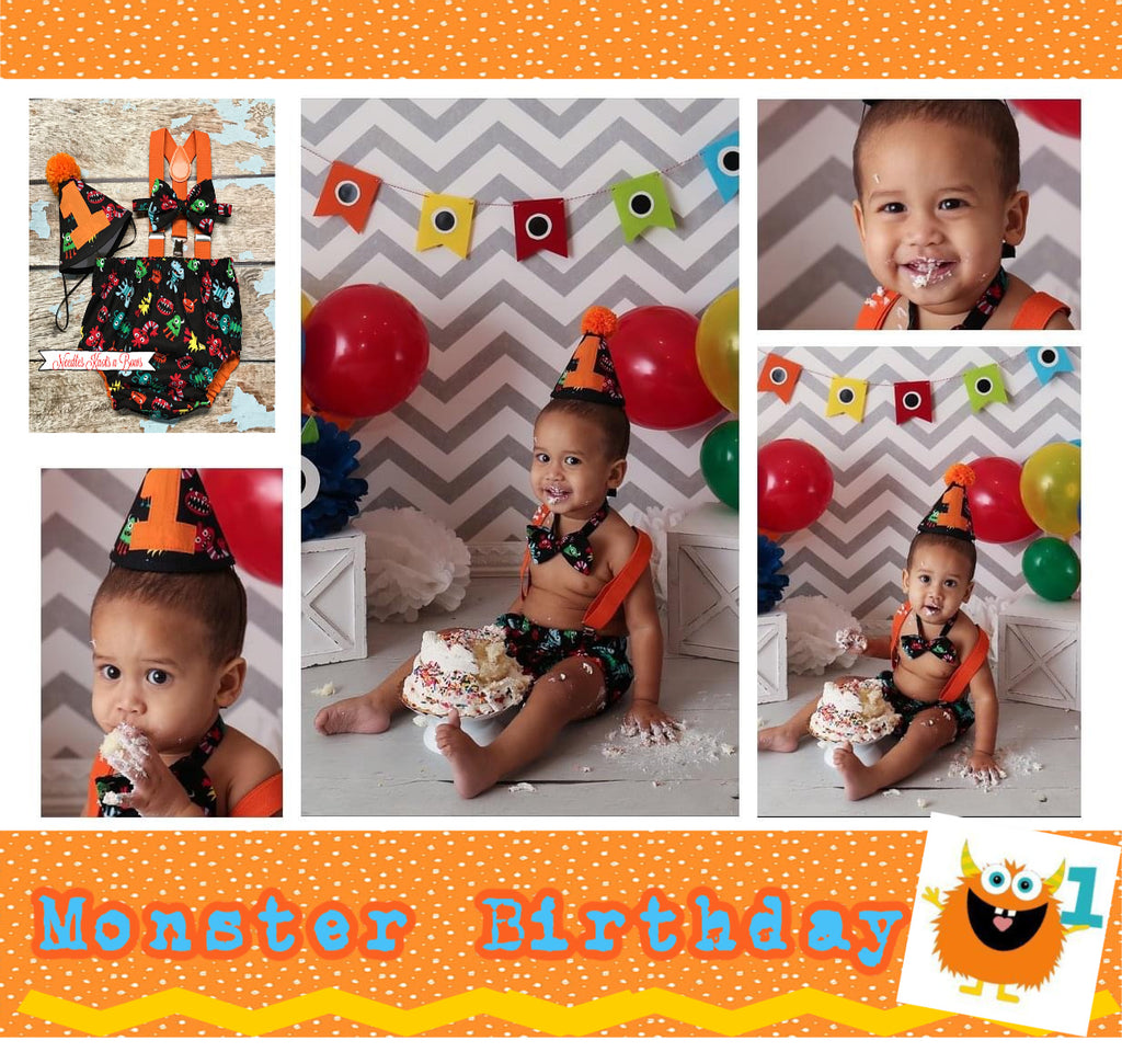Boys Cake Smash Outfit, Monster 1st Birthday Outfit – Needles Knots n Bows