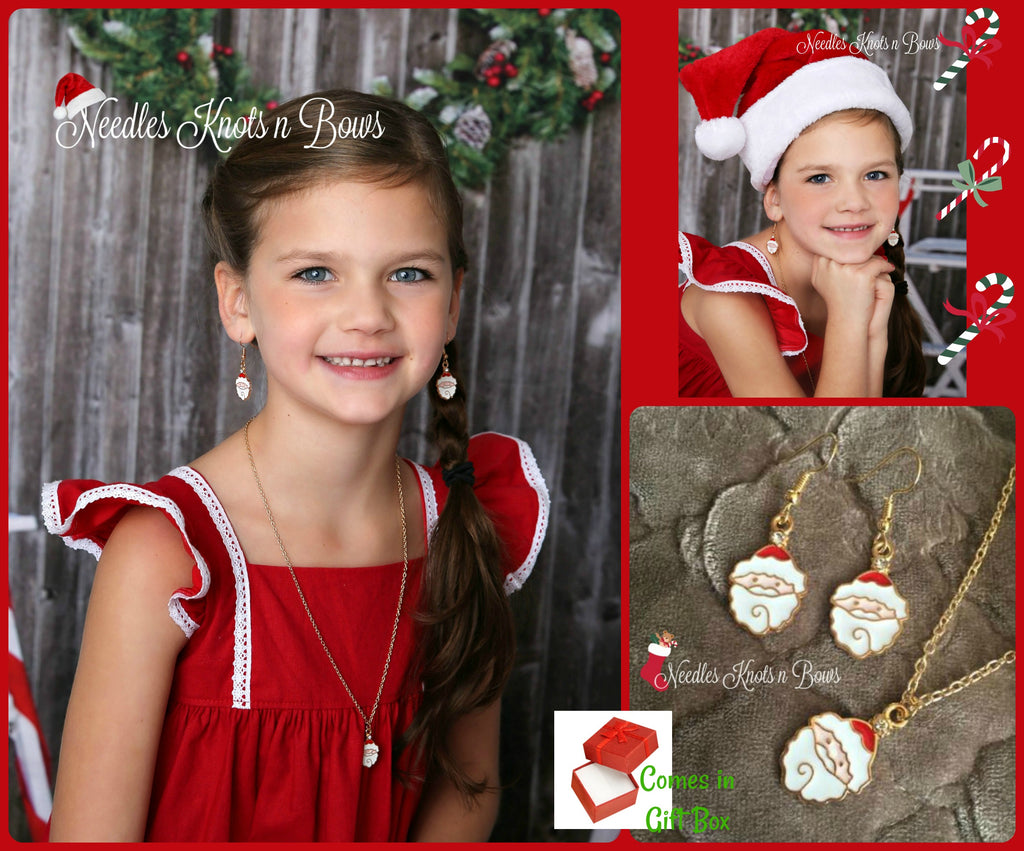 Santa Necklace & Earring Set, Girls Christmas Jewelry Set, Girls Santa ...