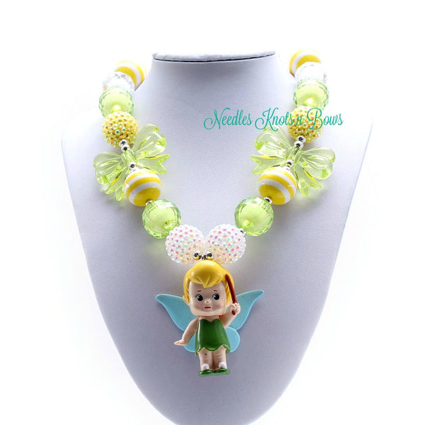 Tinkerbell Chunky Bubblegum Bead Necklace, Girls – Needles Knots n Bows