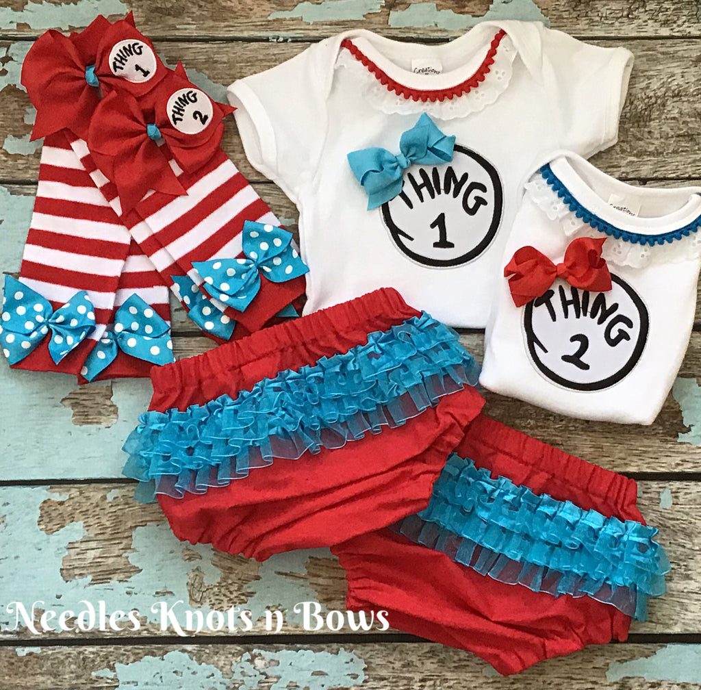 Girls Thing 1 And Thing 2 Outfits Twin Outfits Needles Knots N Bows